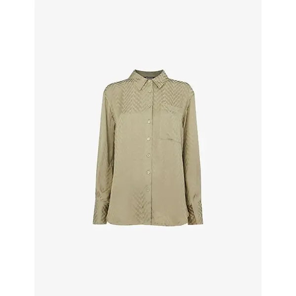 Whistles Jacquard Zig-zag Print Satin Shirt - Khaki/olive