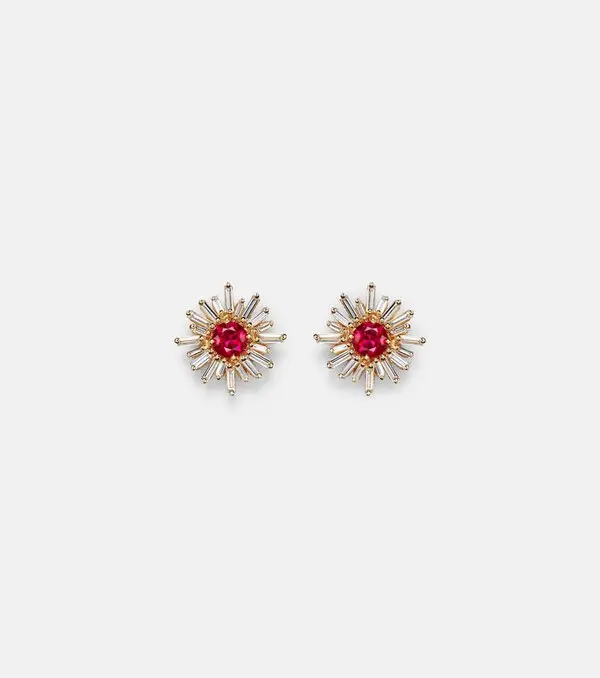 SUZANNE KALAN 18kt Yellow Earrings With Rubies And Diamonds