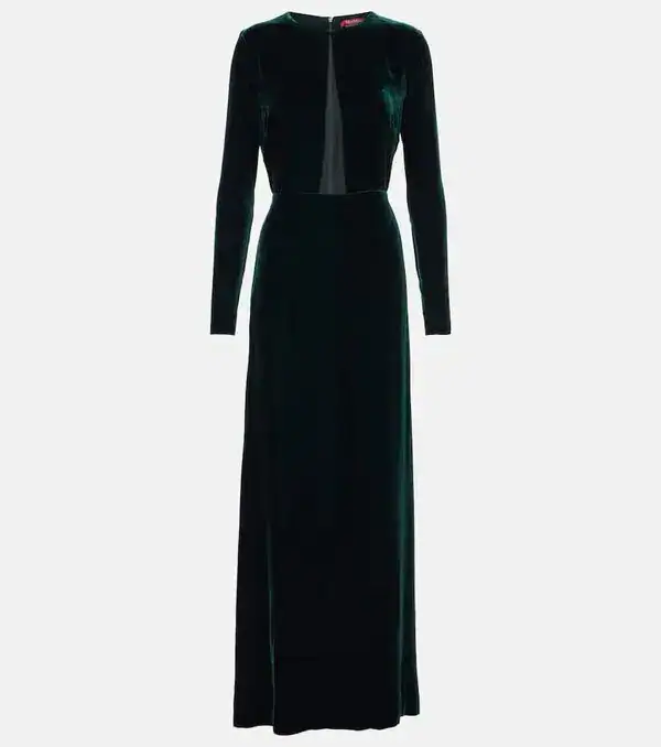 Max Mara Baia Cutout Velvet Maxi Dress In Green 20% Off