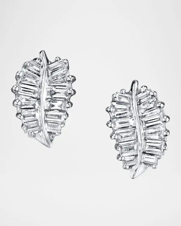 ANITA KO 18k Gold Diamond Palm Stud Earrings - White