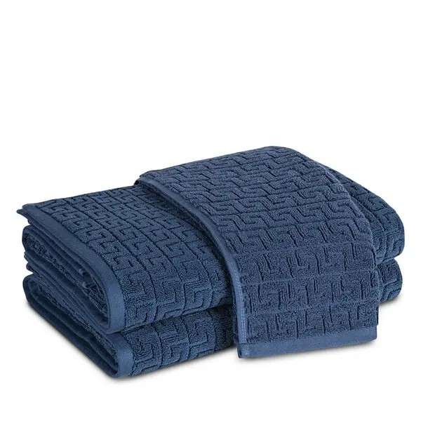 MATOUK Athena Cotton Sculpted Greek Key Hand Towel - Navy
