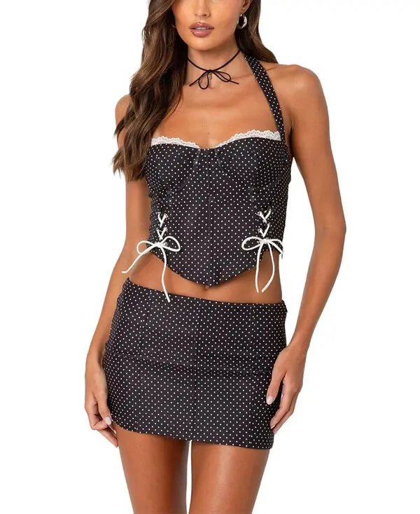 EDIKTED Laine Polka Dot Corset - Black And White