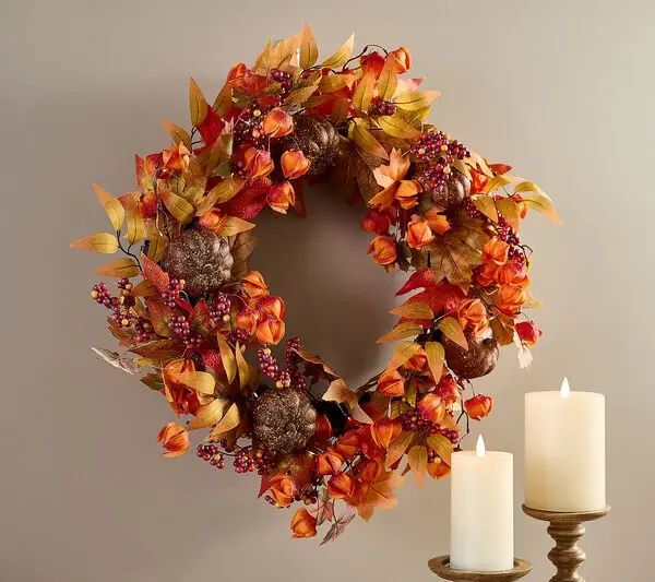 HAY & HARVEST As Is 24' Lit Pumpkin & Maple Leaf Wreath