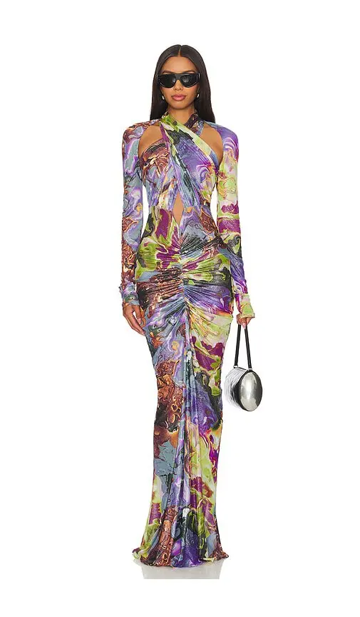 Lapointe Halter Ruched Gown - Marble