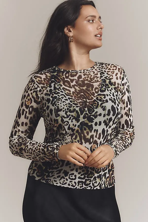 AFRM Kaylee Mesh Long-sleeve Top - Leopard