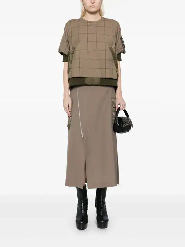 Sacai Windowpane Twill Pullover - Brown | Editorialist
