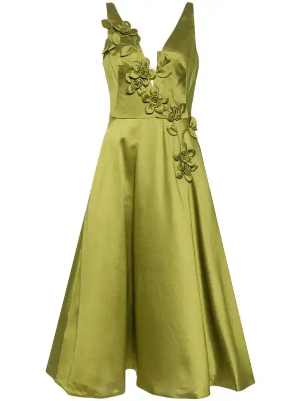 Marchesa Floral Mikado Midi Dress - Green | Editorialist