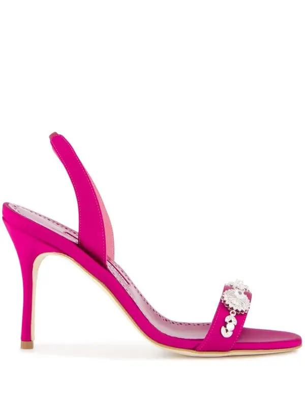 Manolo Blahnik 90mm Lamisan Slingback Sandals - Pink