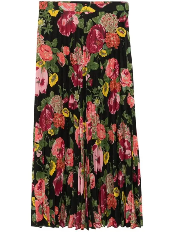 Junya Watanabe High-waisted Pleated Midi Skirt - Black