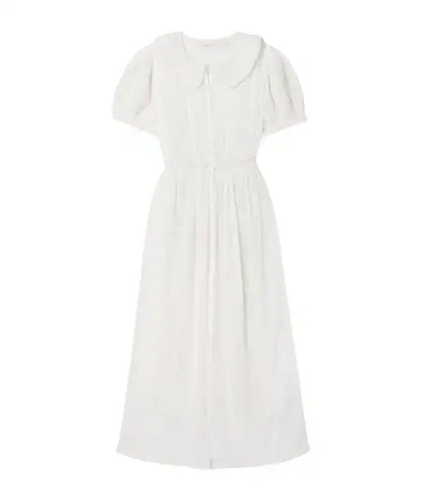 DEn Phoebe Lace-Trimmed Pintucked Midi Shirt Dress - White | Editorialist