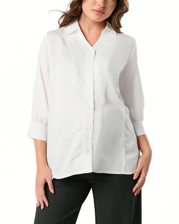 MARION 3/4 Sleeve Maternity & Nursing Button Down Shirt - White