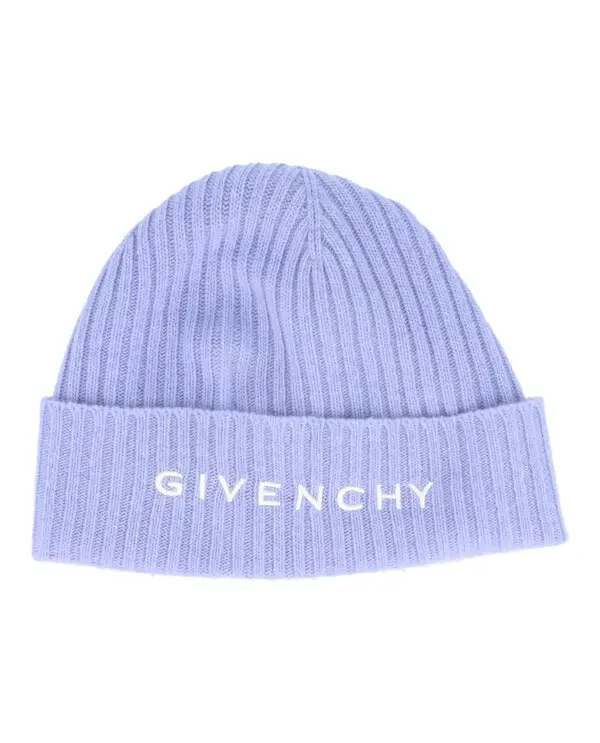 Givenchy Ribbed Embroidered Logo Beanie - Light Blue