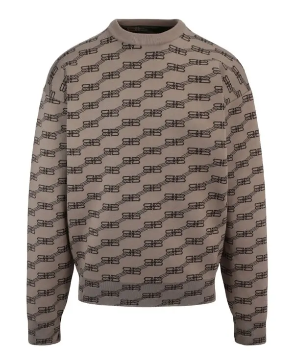 Balenciaga Logo Intarsia Knit Sweater - Beige