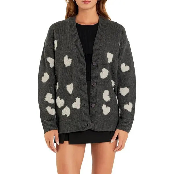 English Factory Metallic Heart Cardigan