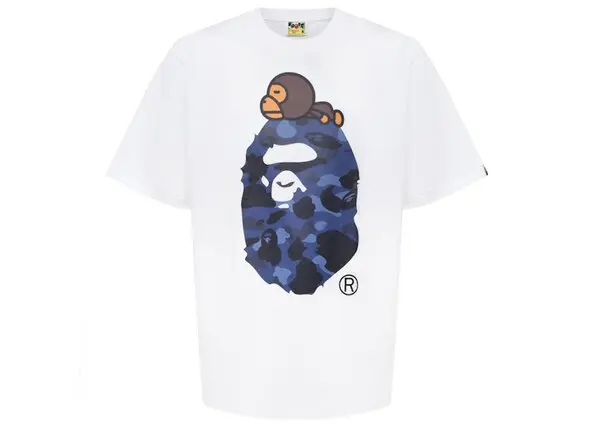 BAPE Camo Milo On Big Ape Relaxed Tee Shirt - White/blue