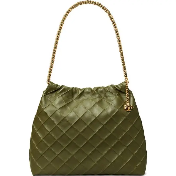 Tory Burch Fleming Quilted Leather Hobo Bag - Dark Olive