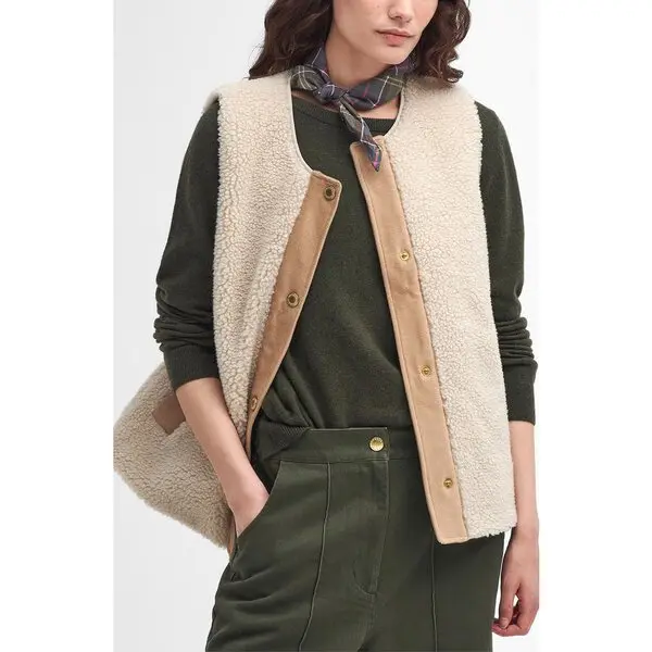 Barbour Dulsie High Pile Fleece Quilted Vest - Ecru/ancient