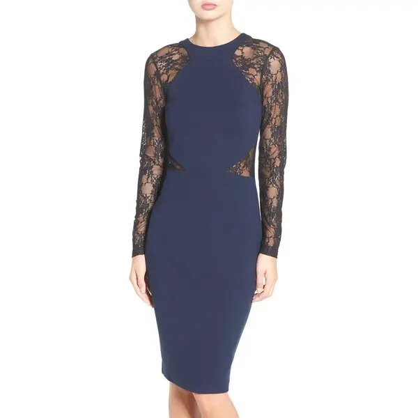 chinese dress ladies Aubrey 3D Lace Trim Mini Dress Black