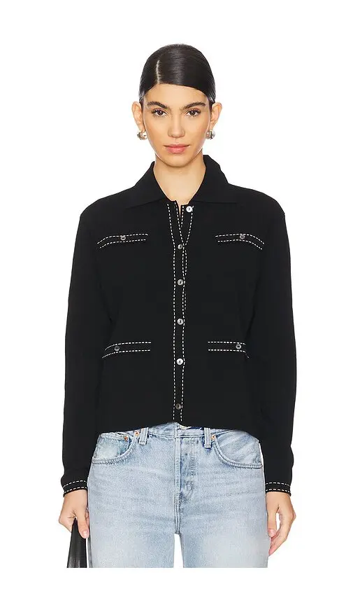 Autumn Cashmere Collared Jacket With Double Needle Topstitch Detail
