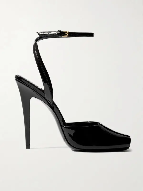 Saint Laurent La Scandale Patent-leather Mules - Black