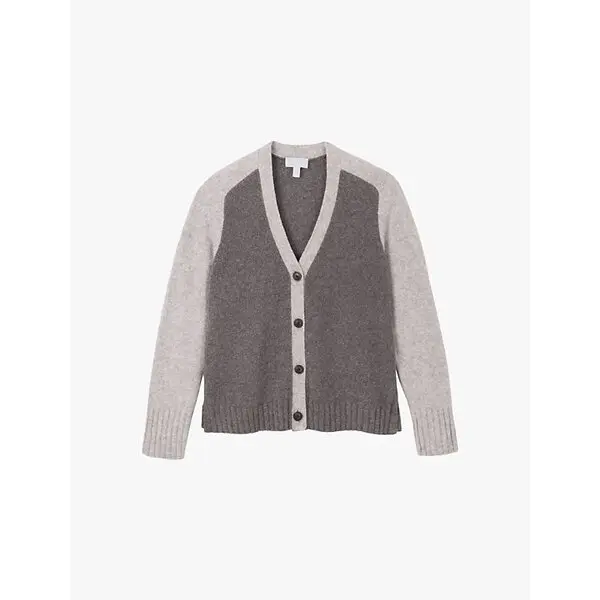 THE WHITE COMPANY Colour-block Wool-blend Knitted Cardigan