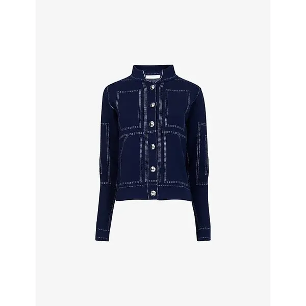 LEEM Contrast-stitch Faux-denim Knitted Top