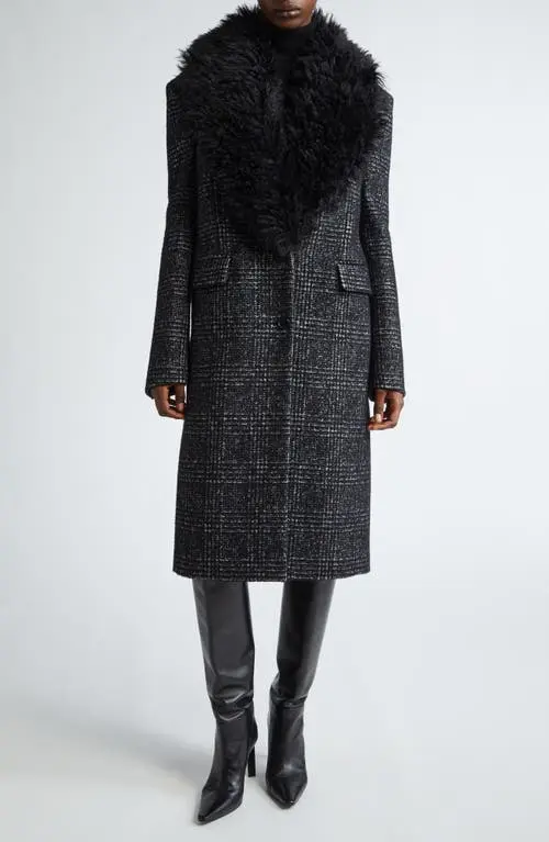 Michael Kors Glen Plaid Chesterfield Coat With Faux Fur Collar