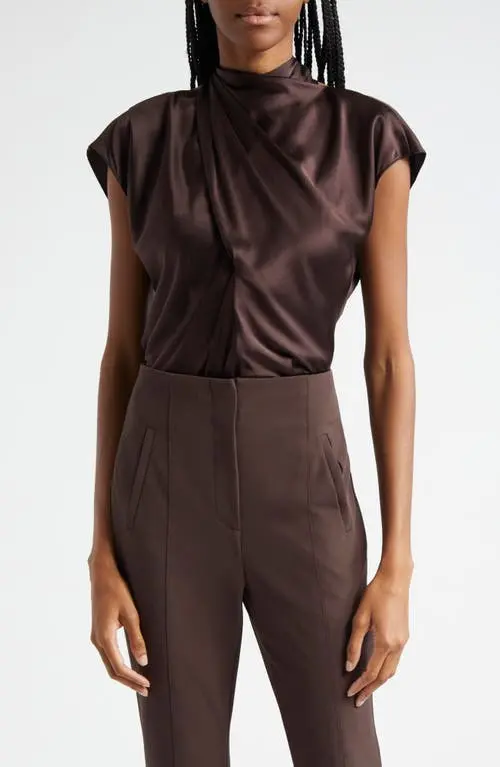 Veronica Beard Leilany Silk Tie Neck Top - Dark Chocolate