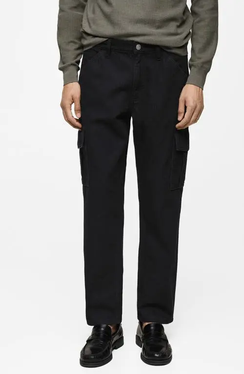 Mango Regular Fit Cargo Jeans - Black Denim