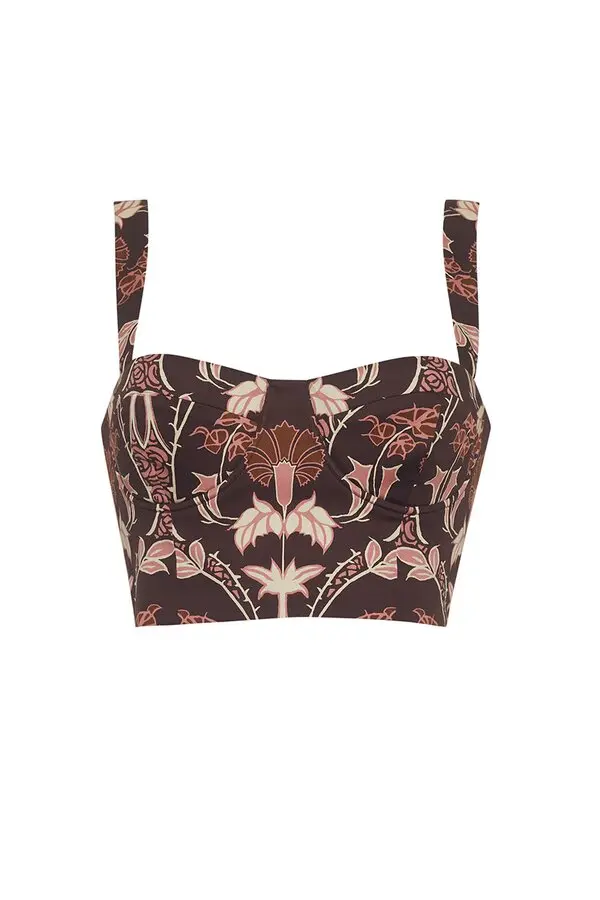 Cara Cara Claudine Printed Crop Top - Arcada Chocolate