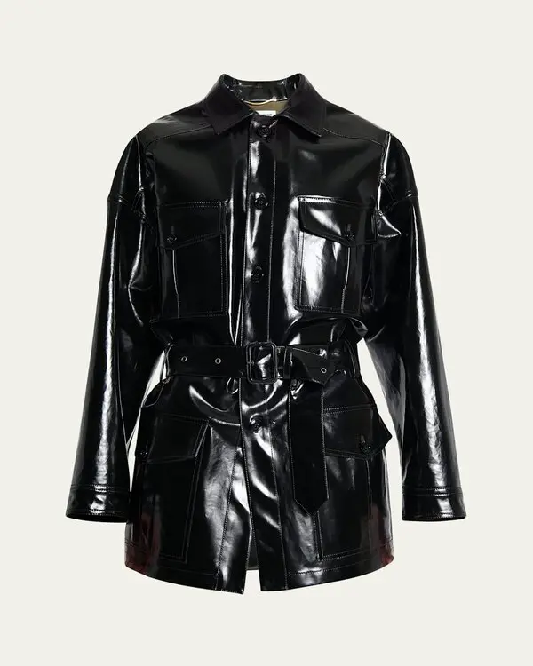Saint Laurent Vinyl Wrap Coat With Belt