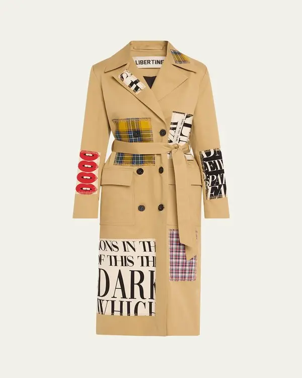 Libertine Patch Happy Long Trench Coat - Khaki