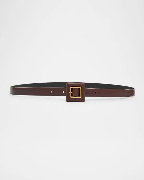 Saint Laurent Square Buckle Thin Leather Belt
