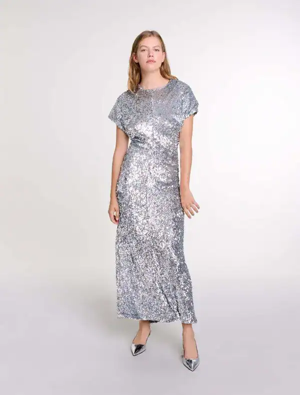 maje sequin maxi dress Long ruffled sequinned dress Pink For Women
