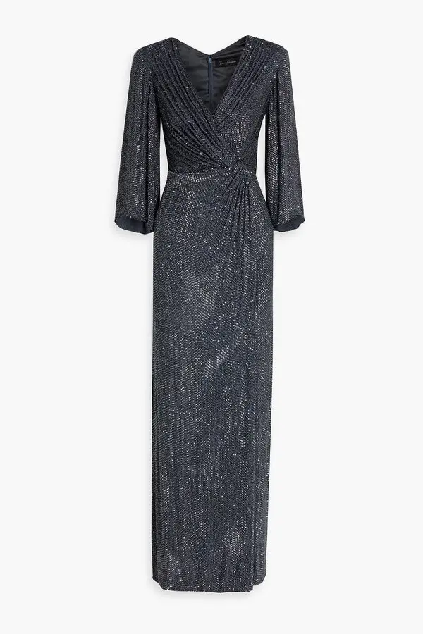 Jenny Packham Luna Wrap-effect Embellished Gown - Dark Gray