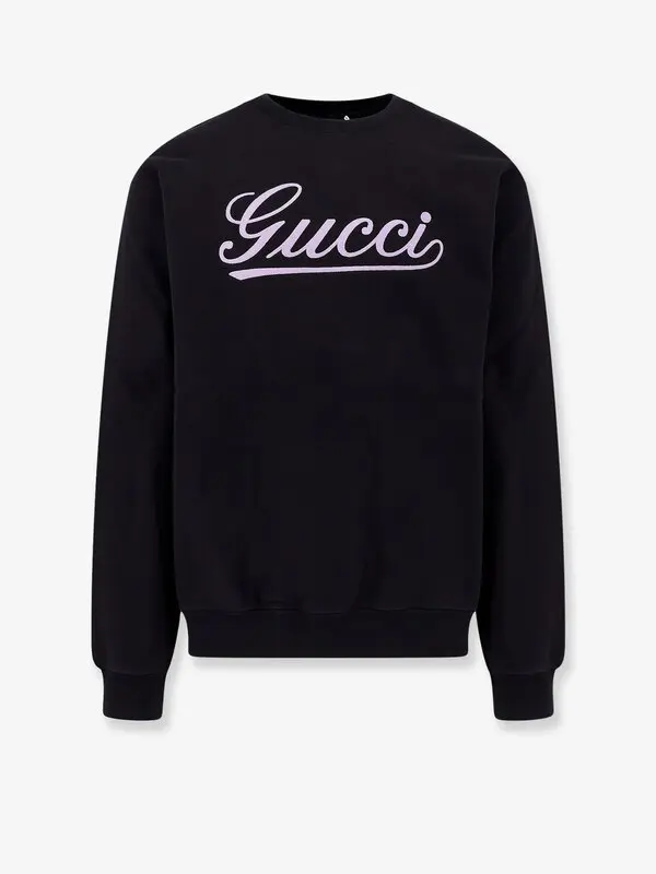 Gucci Cotton Sweatshirt Crewneck With Ribbed Profiles And Logo Print On The Front