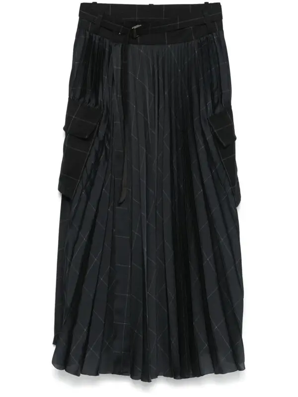 Sacai Windowpane-print Maxi Skirt - Black