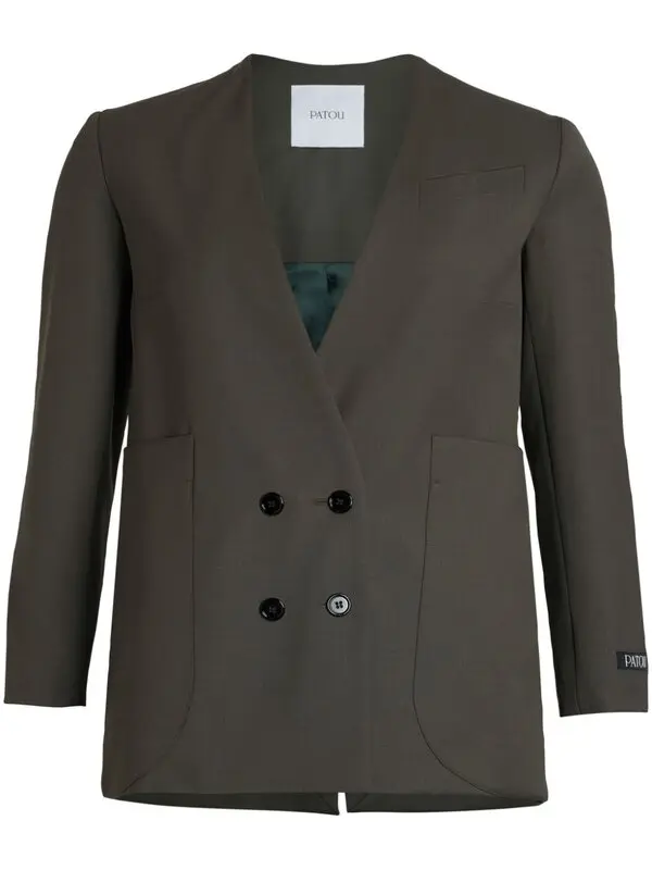 Patou Collarless Double-breasted Blazer - Green