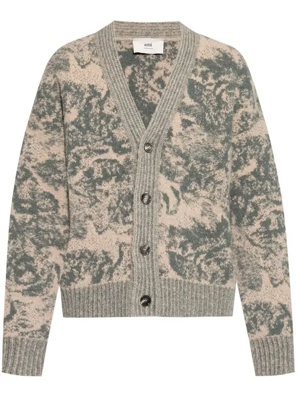 Ami Patterned Jacquard Cardigan - Neutrals