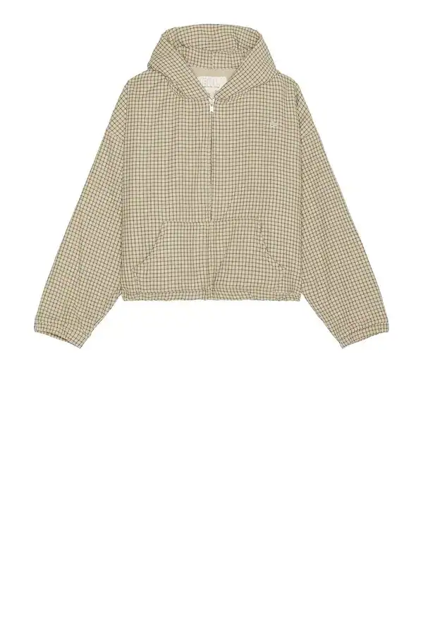 Erl Plaid Padded Check Zip Hoodie Woven In Nude In Beige Check 
