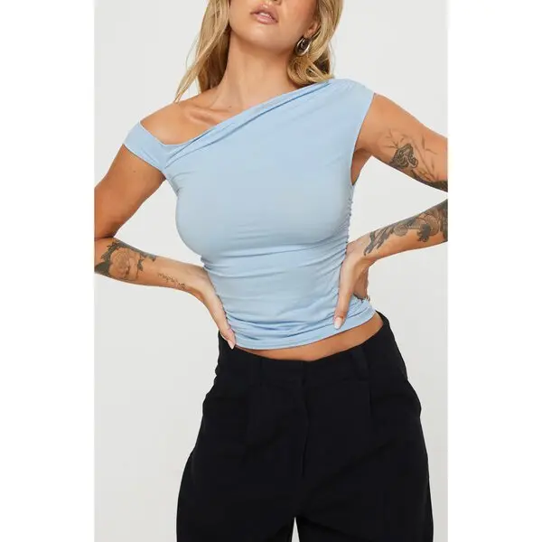 Princess Polly Beller One-shoulder Crop Top - Blue