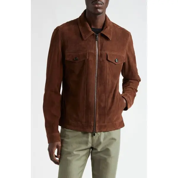 Isaia Suede Trucker Jacket