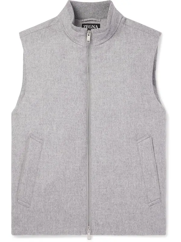 Zegna Elements Leather-trimmed Oasi Cashmere Down Gilet - Gray