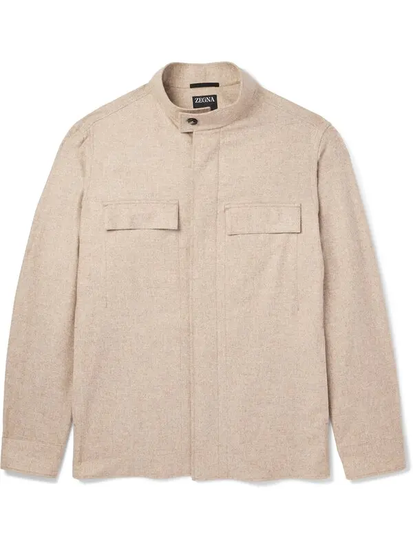 Zegna Grandad-collar Cashmere Overshirt - Neutrals