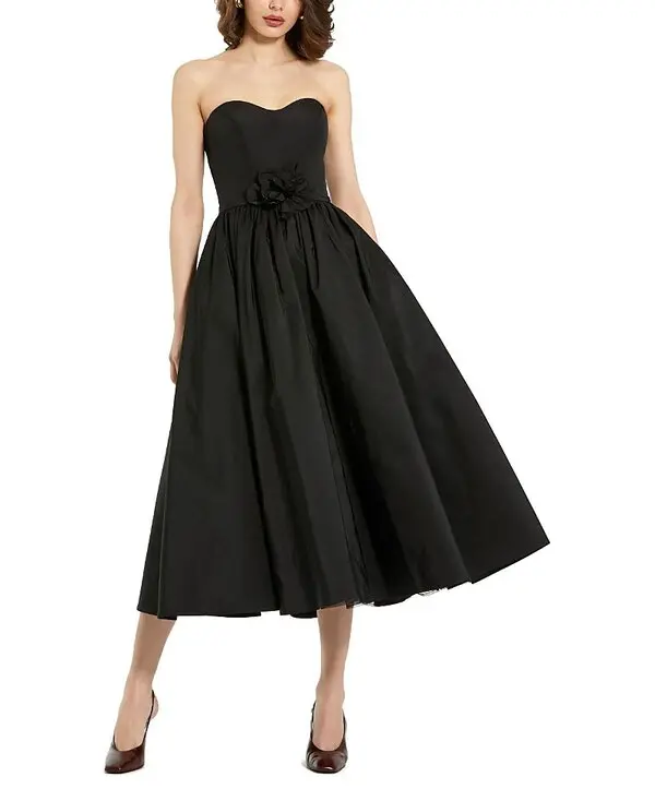 Mac Duggal Strapless Faille A-line Midi Dress - Black