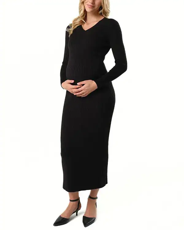 Marion Maxi Maternity & Nursing Sweater Dress - Black | Editorialist