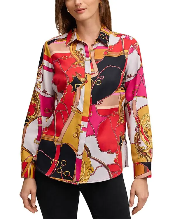 Foxcroft Luna Buckle Scarf Print Top