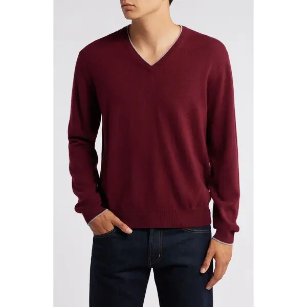 Lorenzo Uomo Tipped Merino Wool Sweater - Bordeaux