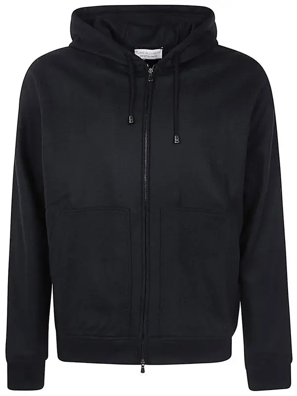FILIPPO DE LAURENTIIS Long Sleeve Full Zip Hoodie - Black