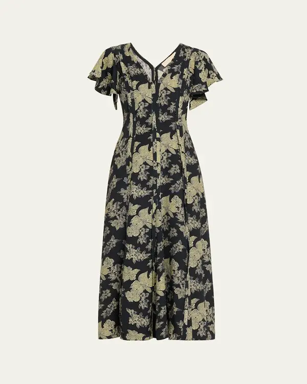 Ulla Johnson Evette Seamed Floral-print Midi Dress - Minuit